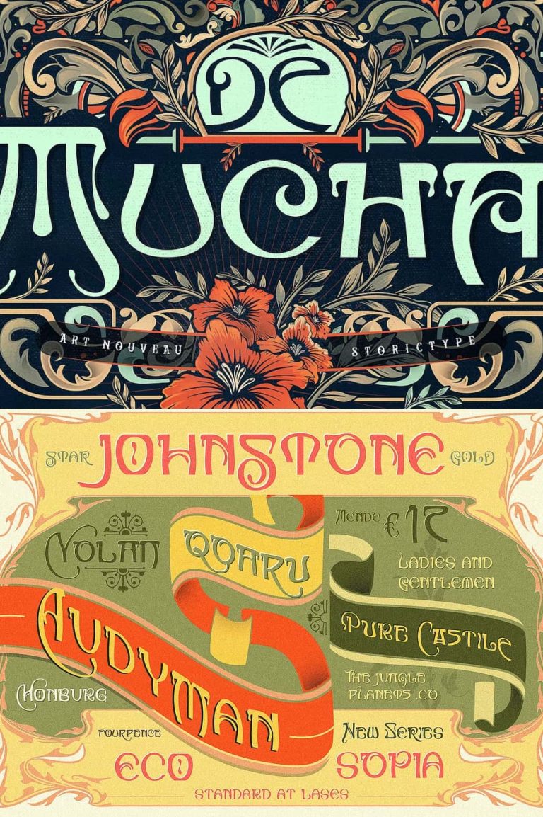 De Mucha | Art Nouveau Style Font - Leasted - Graphics Template Resources