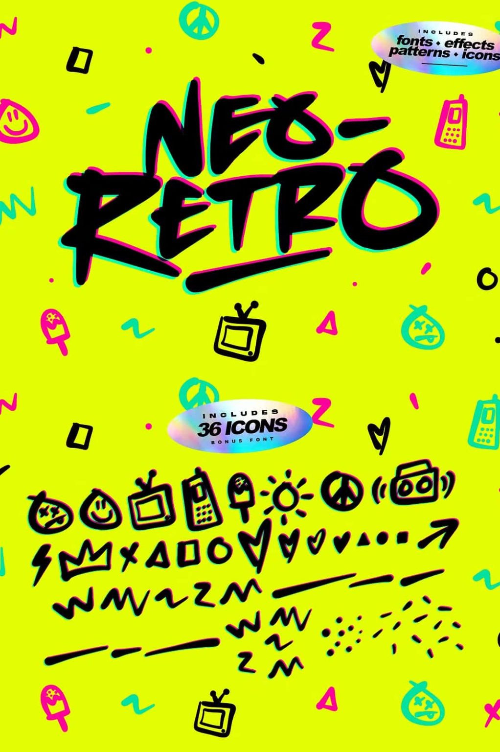 Neo-Retro Font + Extras - Leasted - Graphics Template Resources